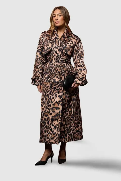 Coast Printed Satin Trench Coat - Leopard