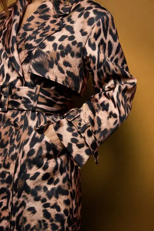 Coast Muse Print Satin Trench Coat