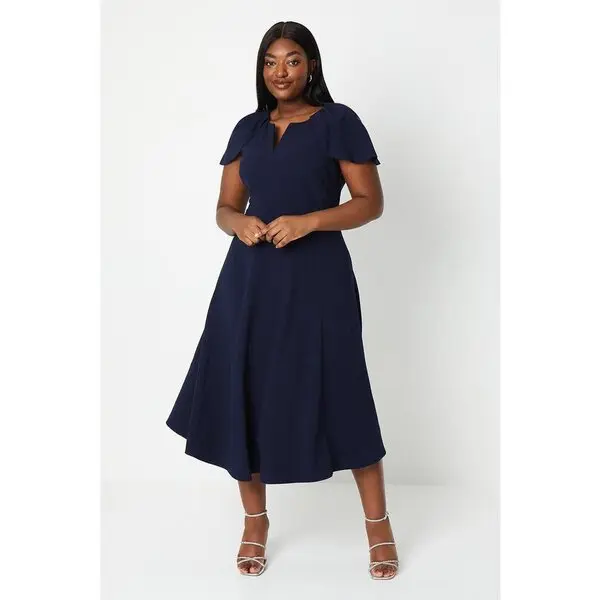 Coast Plus V Neck Ponte Midi Dress - Navy