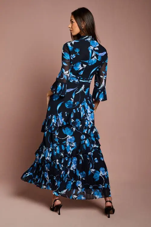 Coast Pleated Frill Chiffon Maxi Dress