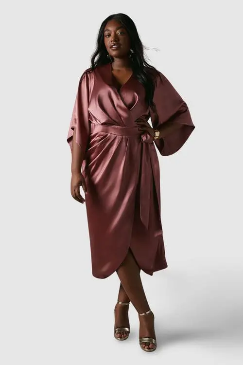 Coast Satin Wrap Midi Dress - Rose