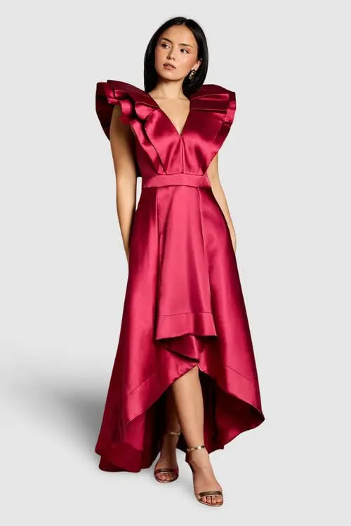 Coast Petite Frill Sleeve V-neck Midi Dress - Red