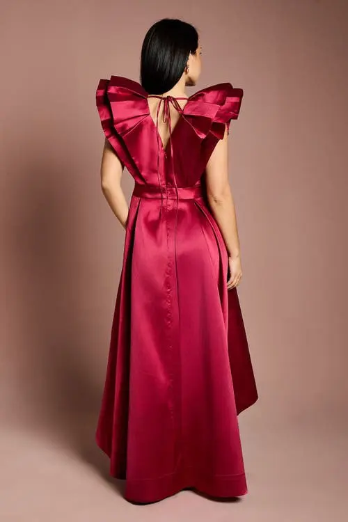 Coast Petite Frill Sleeve V-neck Midi Dress - Red