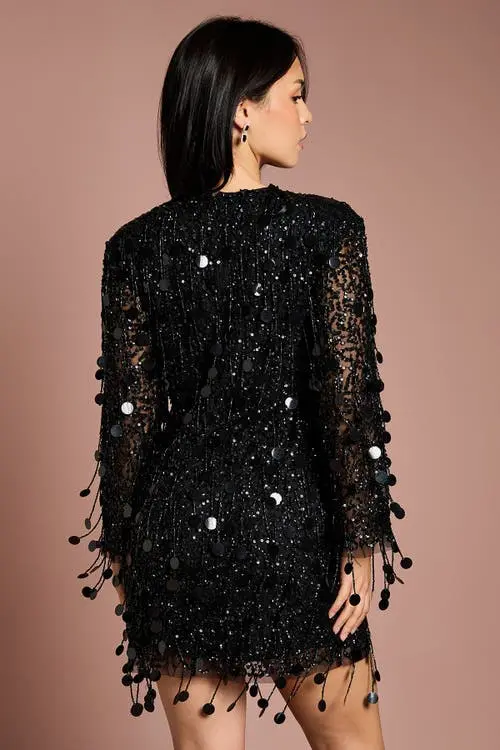 Coast Petite Sequin Tassel Mini Dress - Black | Editorialist