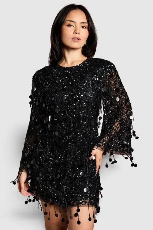 Coast Petite Sequin Tassel Mini Dress - Black