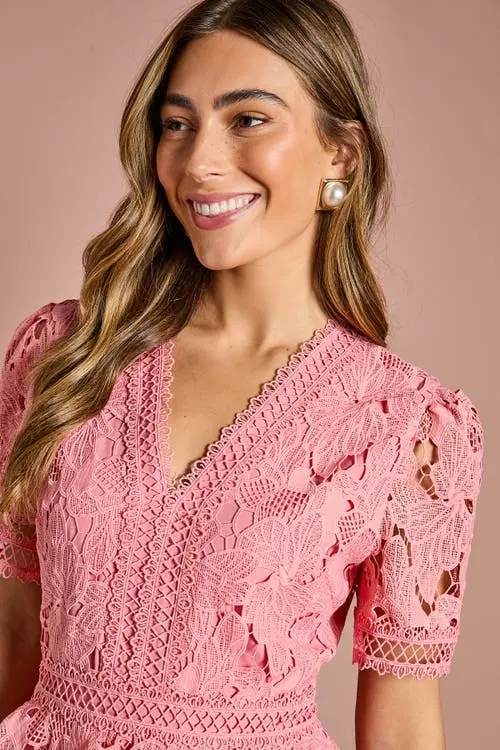 Coast V Neck Tiered Lace Midi Dress