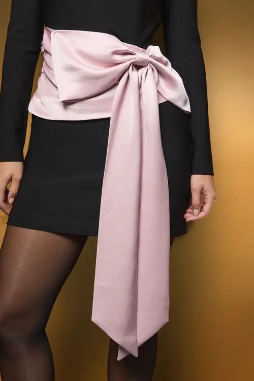 Coast Satin Bow Long Sleeve Mini Dress