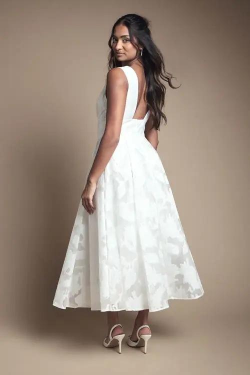 Coast Plunge V-neck Jacquard Midi Dress - Ivory