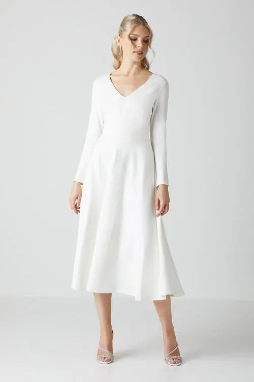 Coast V-neck Long Sleeve Full Skirt Midi Dress