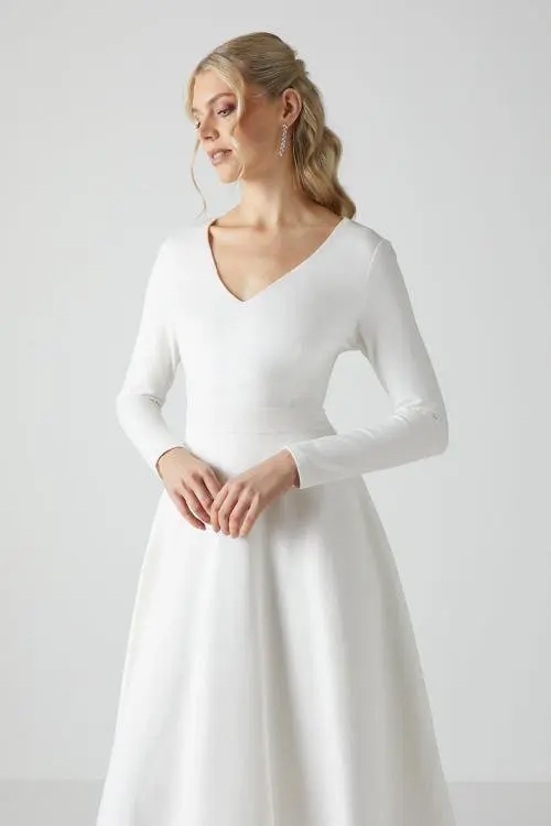 Coast V-neck Long Sleeve Full Skirt Midi Dress