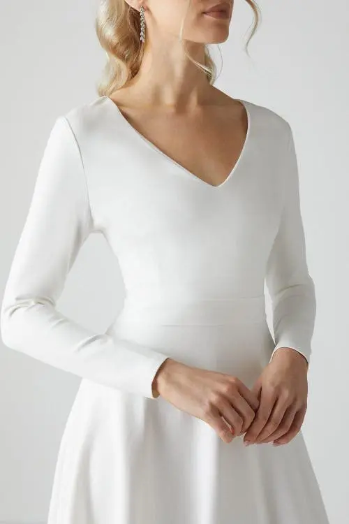 Coast V-neck Long Sleeve Full Skirt Midi Dress