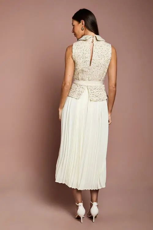 Coast Sleeveless Tweed Belted Midi Dress