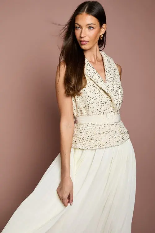 Coast Sleeveless Tweed Belted Midi Dress