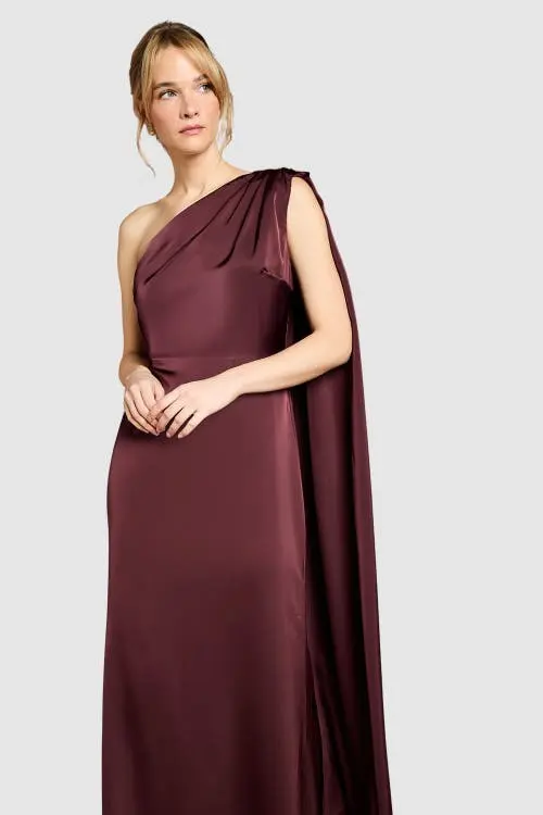 Coast One Shoulder Maxi Dress With Cape Effect - Espresso