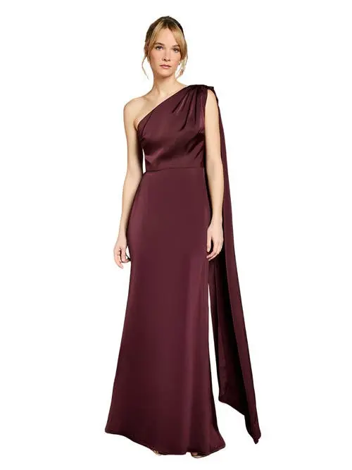 Coast One Shoulder Maxi Dress With Cape Effect - Espresso
