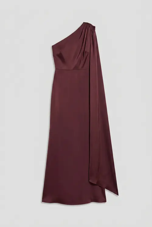 Coast One Shoulder Maxi Dress With Cape Effect - Espresso