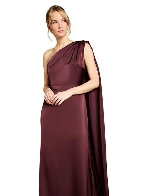 Coast One Shoulder Maxi Dress With Cape Effect - Espresso