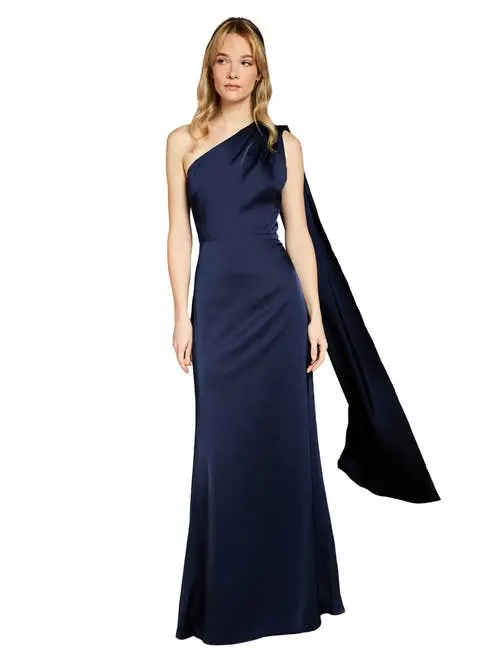 Coast One Shoulder Maxi Dress With Cape Effect - Navy
