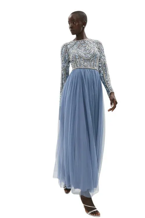 Coast Sequin Embellished Tulle Maxi Dress - Dusty Blue