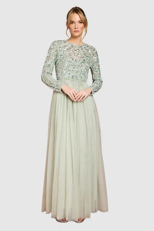 Coast Sequin Bodice Tulle Skirt Maxi Dress - Sage