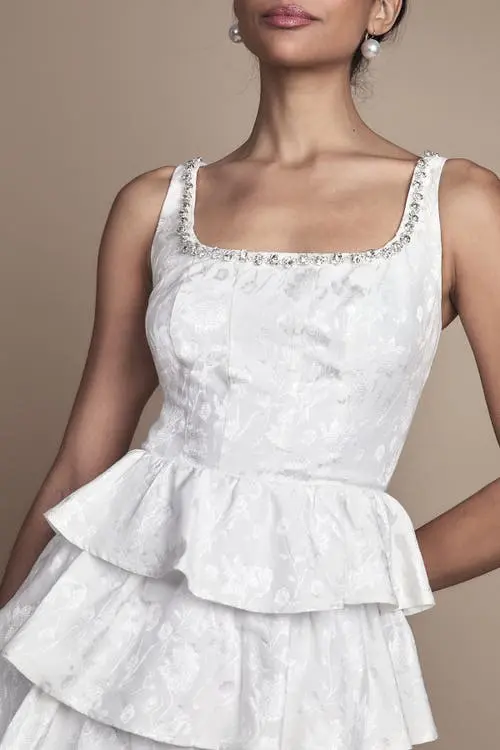 Coast Jacquard Ruffle Hem Mini Dress