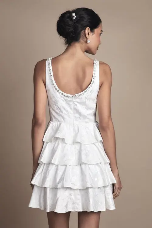 Coast Jacquard Ruffle Hem Mini Dress