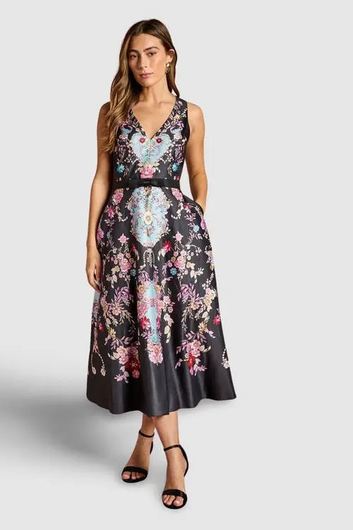Coast Placement Print V-neck Midi Dress - Black