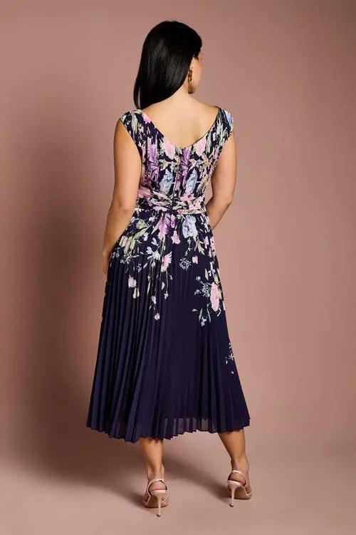 Coast Petite Twist Front Floral Pleated Midi Dress