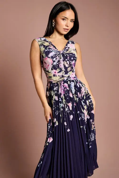 Coast Petite Twist Front Floral Pleated Midi Dress