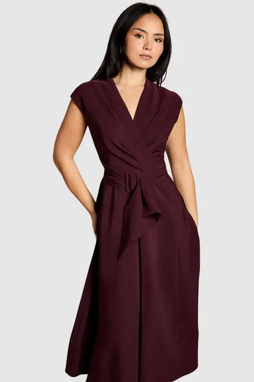Coast Petite Belted Crepe Dress - Chocolate