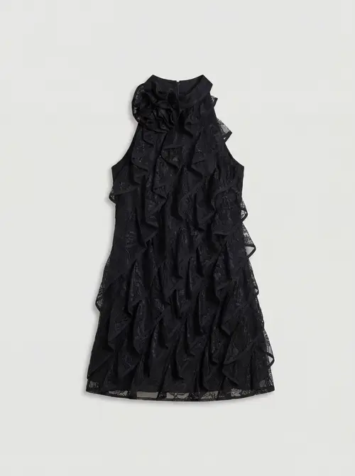 Coast Lace Frill Mini Dress - Black