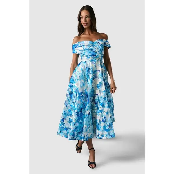 Coast Off-shoulder Floral Statement Midi Dress - Blue