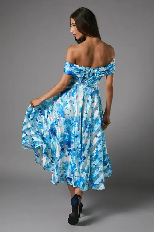 Coast Off-shoulder Floral Pleated Midi Dress