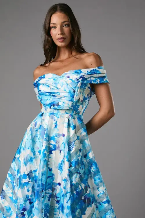 Coast Off-shoulder Floral Pleated Midi Dress