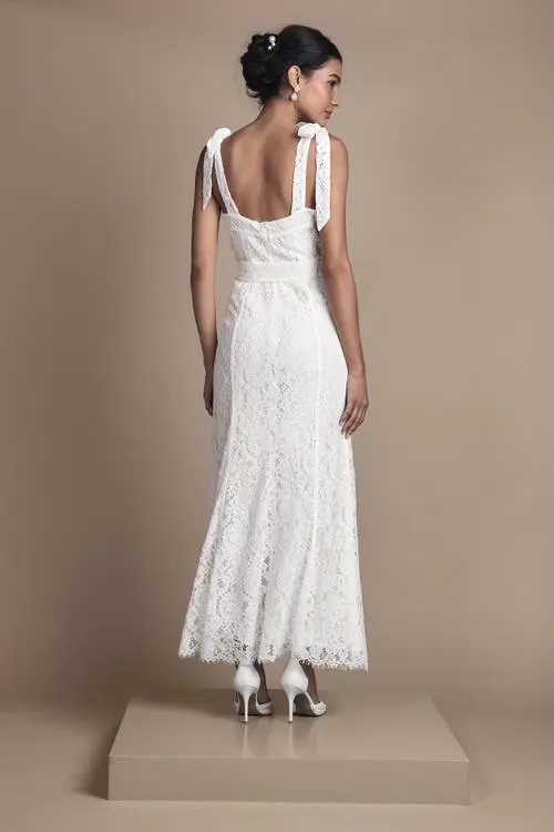 Coast Lace Bow Shoulder Maxi Wedding Dress - Ivory