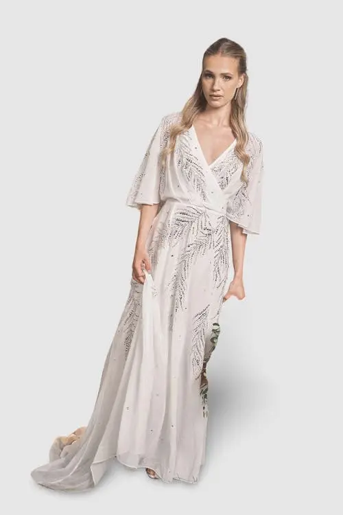 Coast Angel Sleeve Embellished Maxi Wedding Dress - Ivory