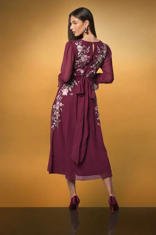 Coast Wrap Waist Embroidered Midi Dress