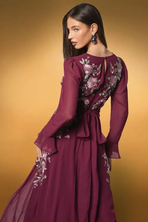 Coast Wrap Waist Embroidered Midi Dress