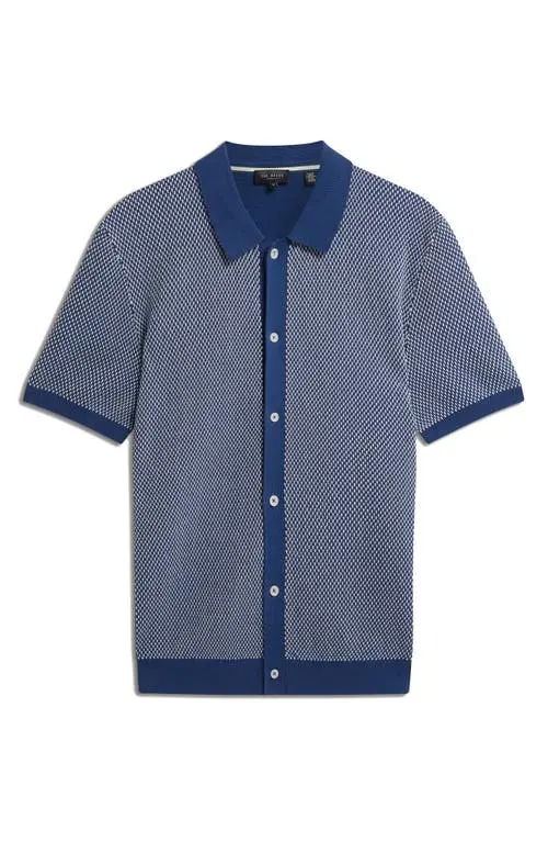 Ted Baker London Noliva Short Sleeve Cotton Button-up Shirt - Mid-navy