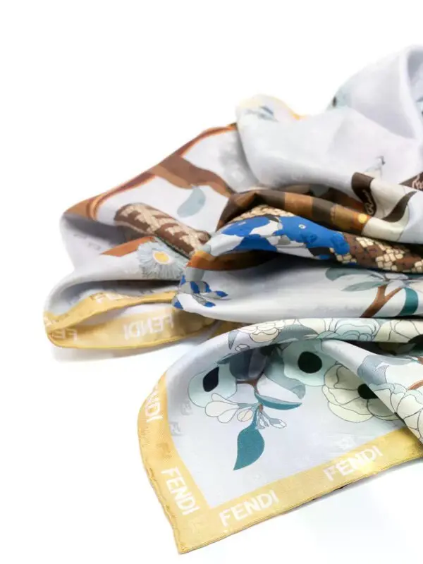Fendi Gardening-print Silk Scarf - Blue