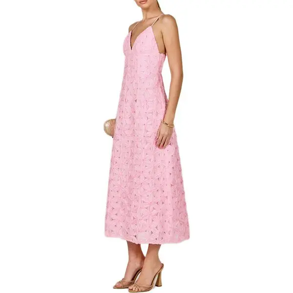 Endless Rose Textured Floral Midi Dress - Pink
