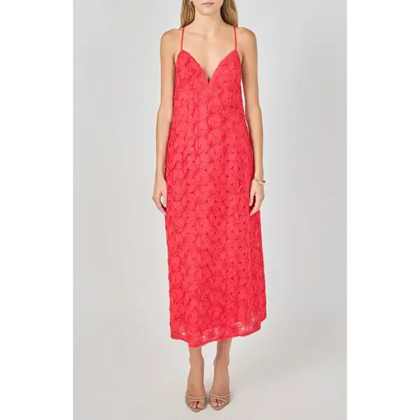 Endless Rose Textured Floral Midi Dress - Red