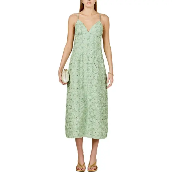 Endless Rose Textured Floral Midi Dress - Sage