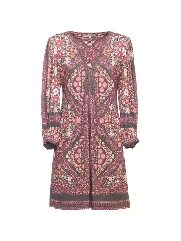 Hale Bob Malayah Floral Beaded V-neck Mini Dress - Purple