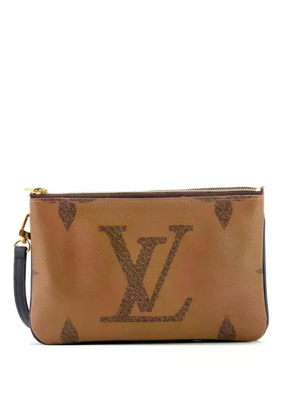 LOUIS VUITTON Double Zip Pochette Reverse Monogram Giant Clutch Bag - Brown