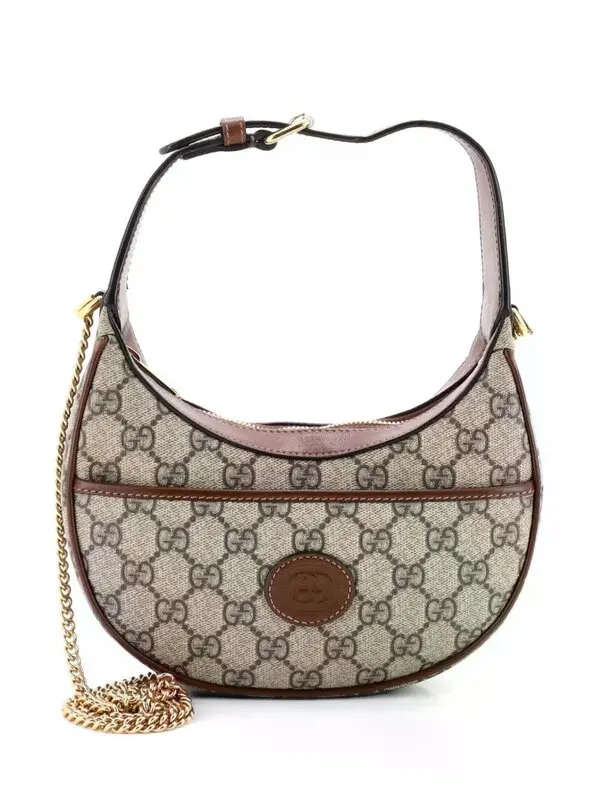 Gucci Interlocking G Patch Half Moon Gg Coated Canvas Mini Hobo Bag - Brown