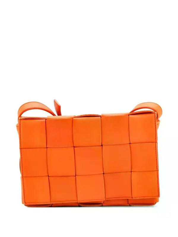 Bottega Veneta Cassette Maxi Intrecciato Leather Small Crossbody Bag - Orange