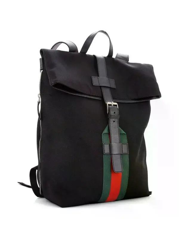 Gucci Web Fold Over Techno Canvas Medium Backpack