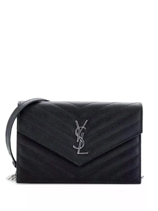Saint Laurent Classic Monogram Wallet On Chain Matelasse Chevron Leather Small Crossbody Bag - Black