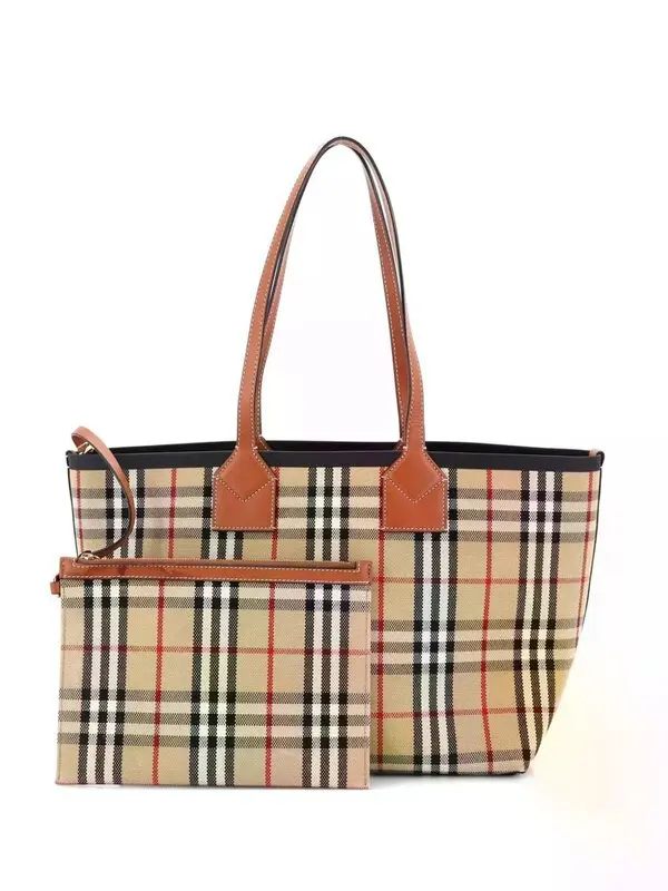 Burberry London Vintage Check Canvas Small Tote Bag - Brown